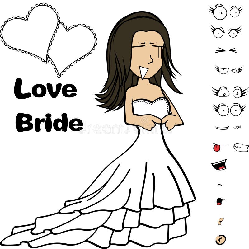 Funny Young Bride Cartoon Heart Hand Expressions Collection Stock ...