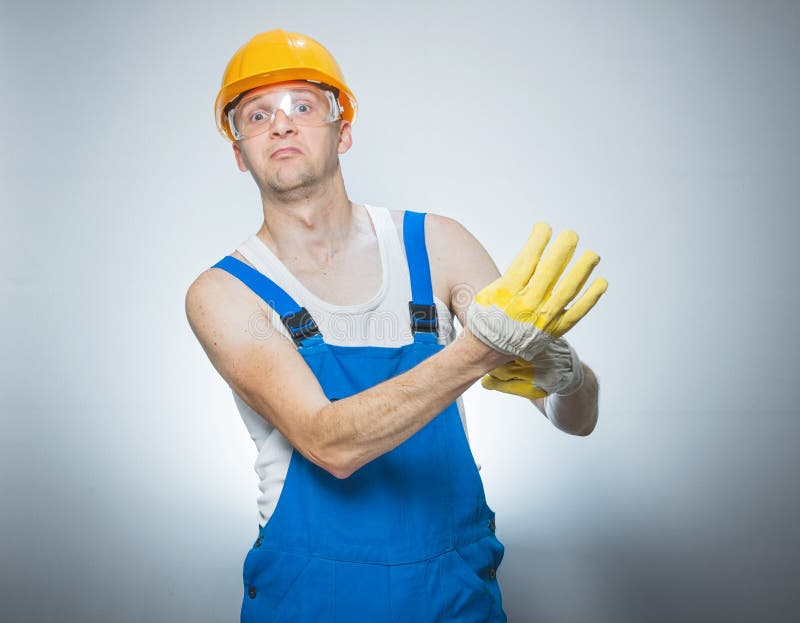 Funny Builder - Manual Worker Stock Image - Image of powerless, fear ...