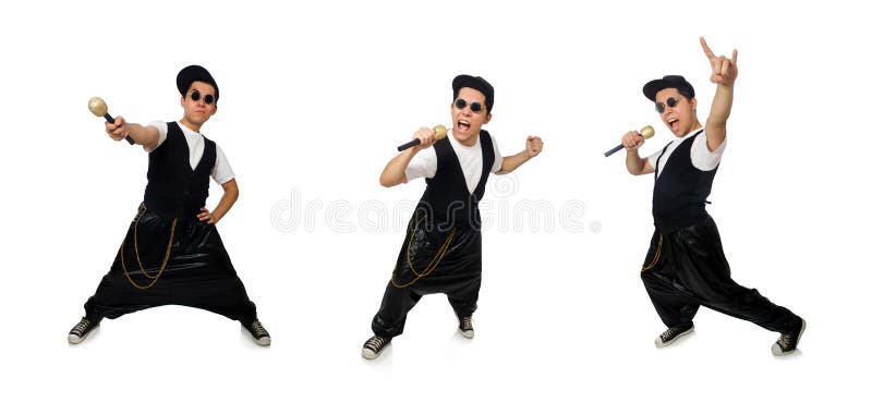 Funny Young Man Dancing Isolated on White Stock Image - Image of hiphop ...