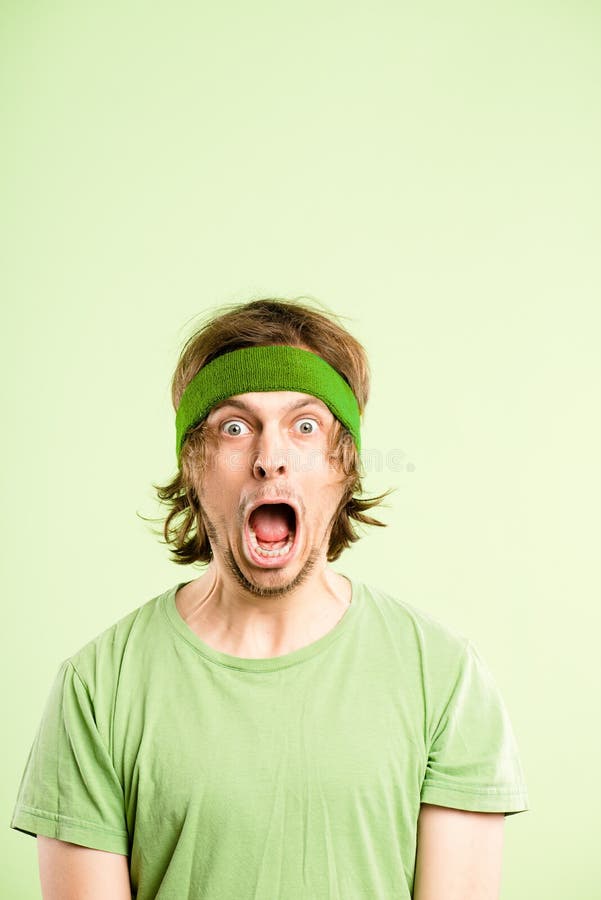 Funny Man Portrait Real People High Definition Green Background Stock ...