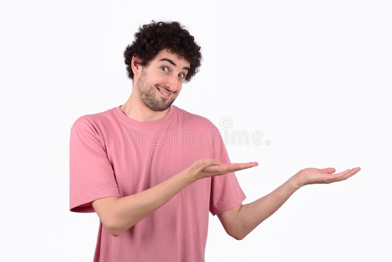 Funny Man Showing Something in Studio Stock Image - Image of happy ...