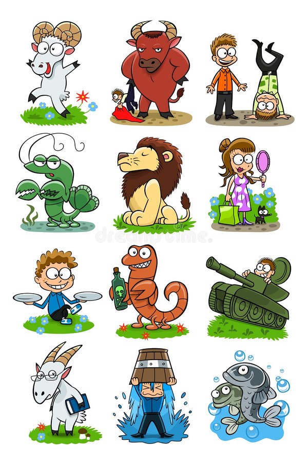 Funny signs in the zodiac stock illustration. Illustration of blue ...