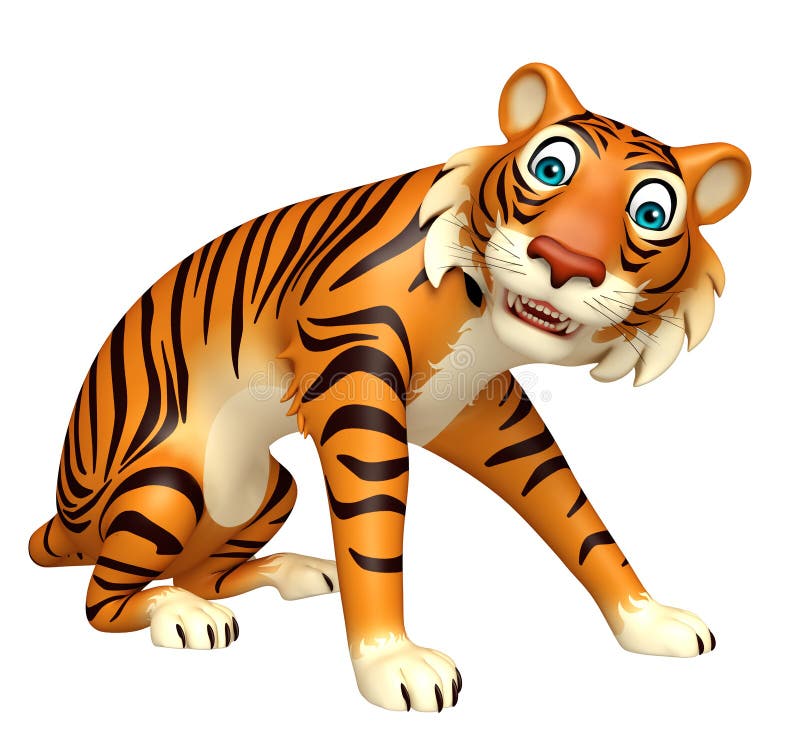Funsitting Tiger Cartoon Character Stock Illustration - Illustration of ...
