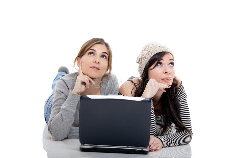 Lavorare con un Laptop immagine stock. Immagine di ragazza - 9365013