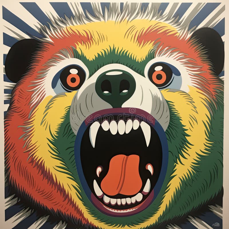 Furious bear sticker. stock illustration. Illustration of isolated ...