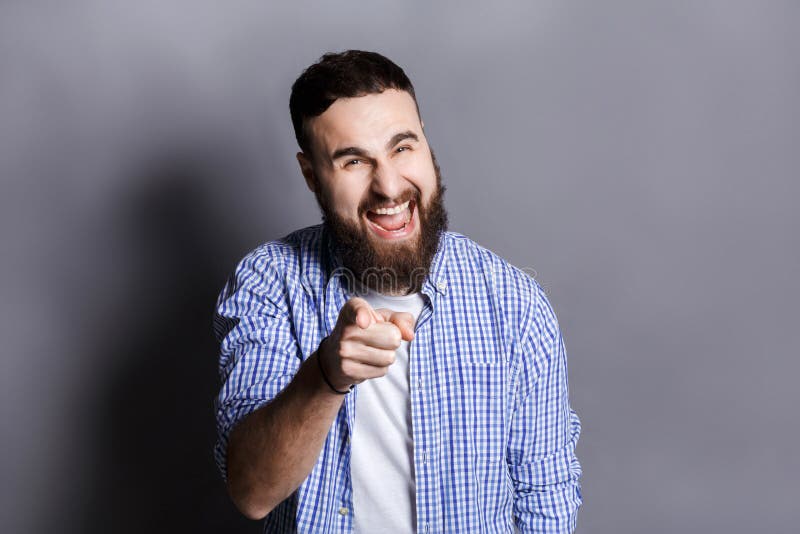 Furious Bearded Man Shouting Loud, Point at Camera Stock Image - Image ...
