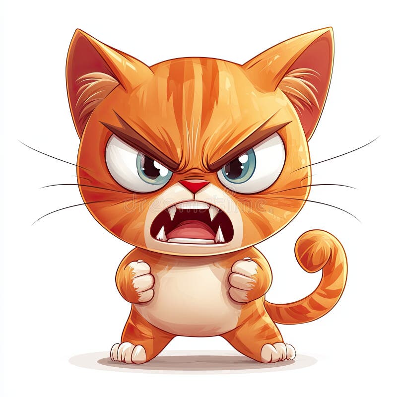 Furious Chibi Cat with Orange Stripes, Expressing Anger and Cuteness ...