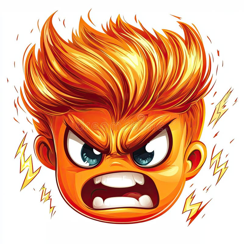 Furious Chibi Emoji with Electrified Hair and Intense Expression Stock ...