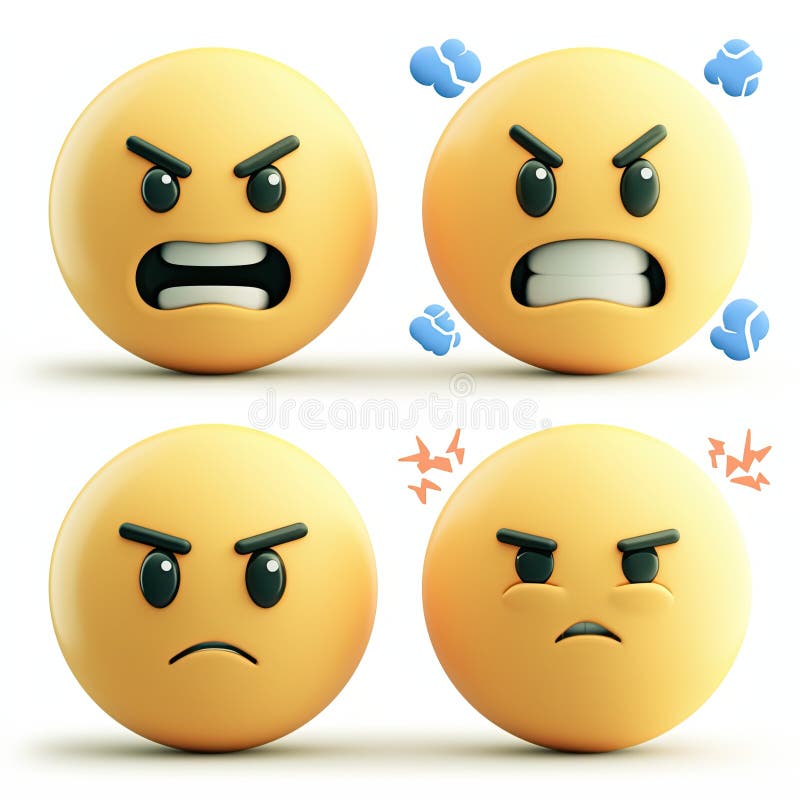 Furious Chibi Emojis Expressing Anger with Thunderbolts and Fuming ...