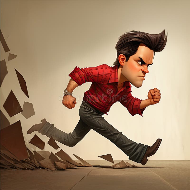 Furious Chibi Style Character Running with Determination and Tiny Fists ...