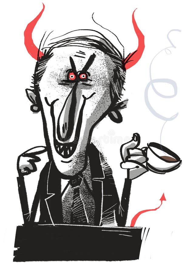 The Demonic Clerk is Drinking Coffee. Comic Character Stock ...