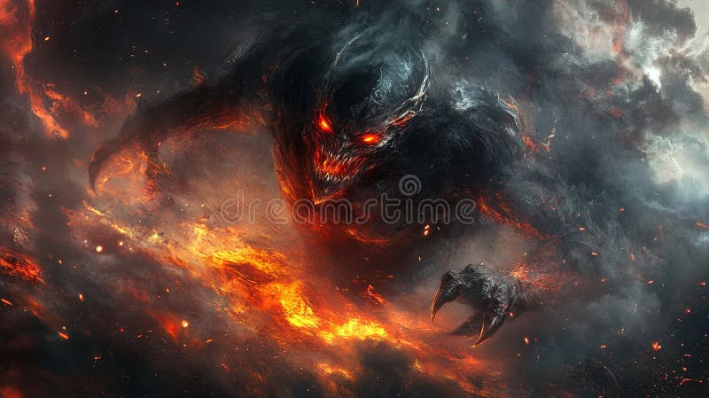 Furious Demon in a Fiery Landscape High Quality. Stock Illustration ...