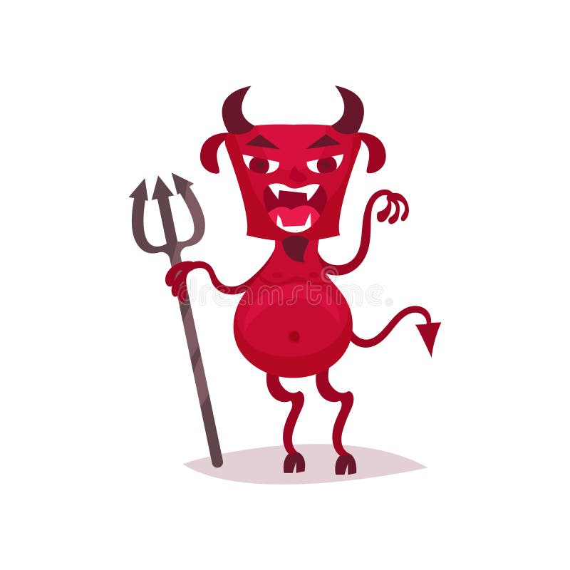 Furious Devil with Trident, Red Demon Cartoon Character Vector ...