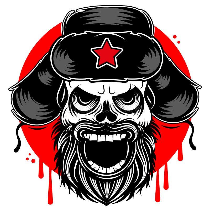 The Furious, Evil Muzzle of a Terrible Russian Skull in an Earflap Hat ...