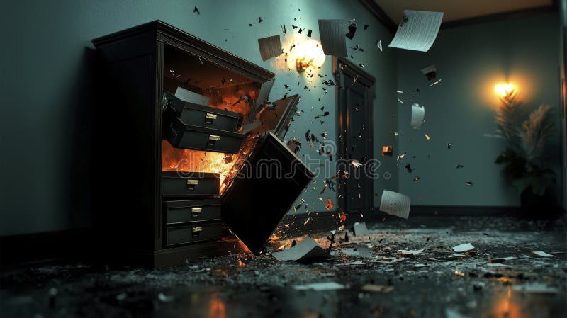 Furious Fire Explosion Destroys Filing Cabinet Office Digital Art ...