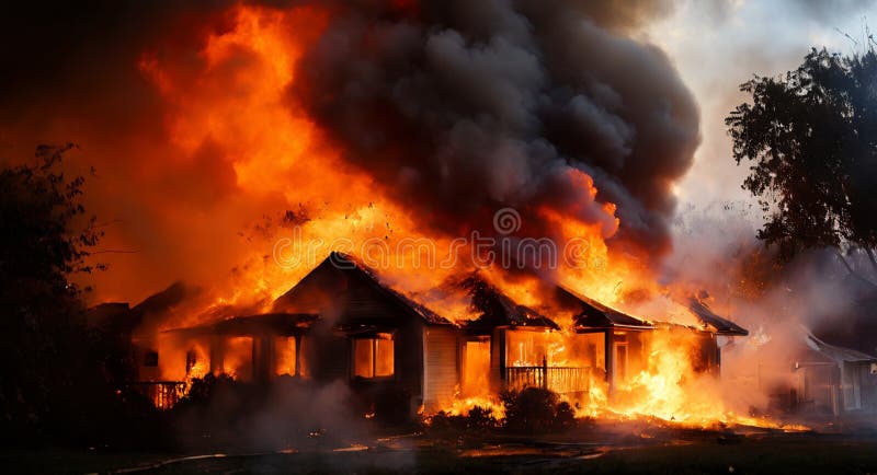Furious House Fire: Dramatic Flames and Devastation Stock Illustration ...
