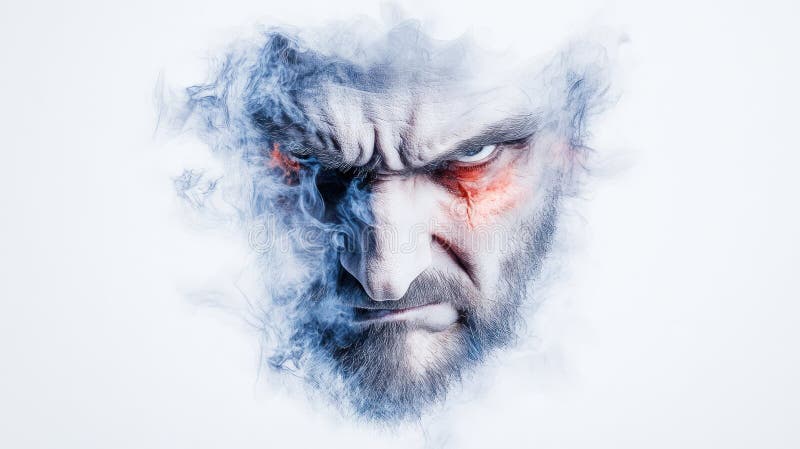 Furious Man Watercolor Portrait with Intense Angry Expression Stock ...