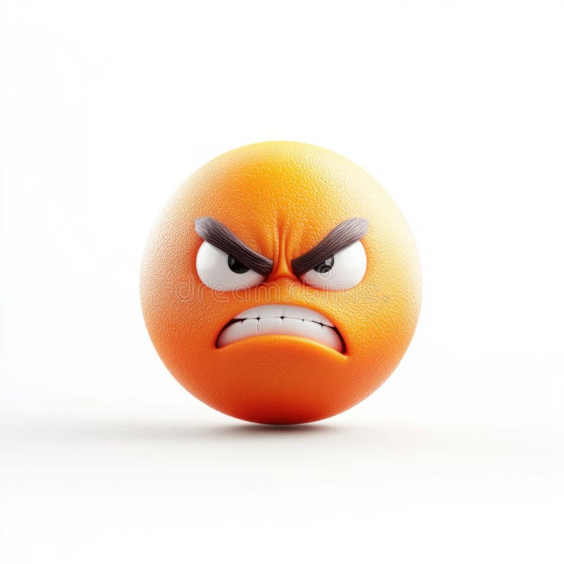 Furious Orange Emoji with Aggressive Expression on White Background ...