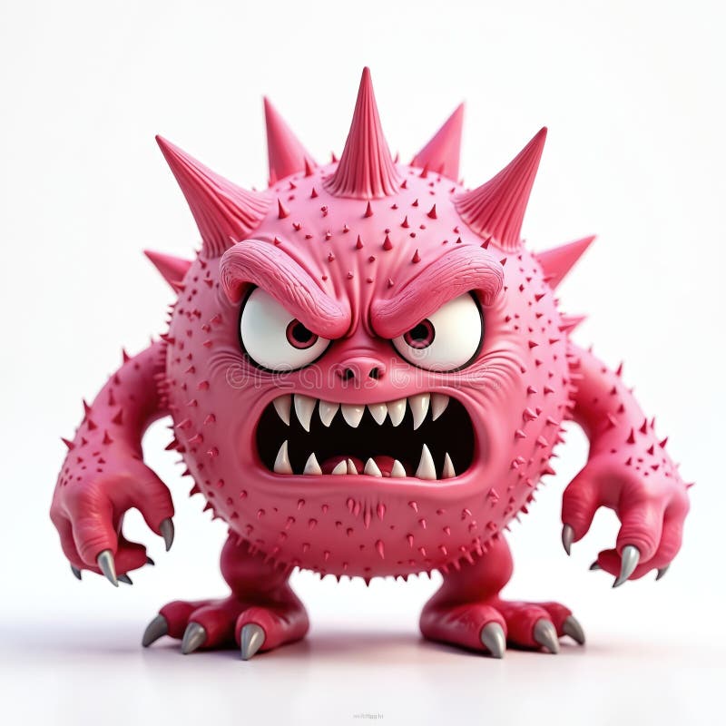 Furious Pink Monster Isolated on White Background. 3D Render of Grumpy ...