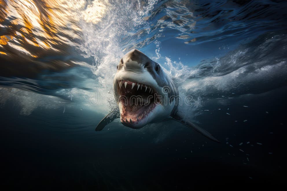 Furious Predator: Angry Shark in the Ocean. Generative Ai Stock ...