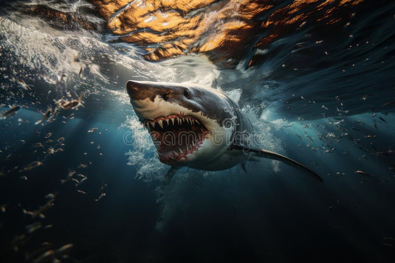 Furious Predator: Angry Shark in the Ocean. Generative Ai Stock ...