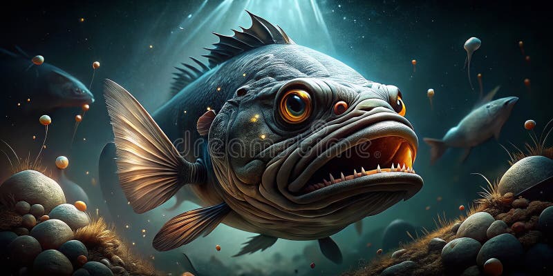 Furious Underwater Creature Glowing Eyes and Intense Expression in ...
