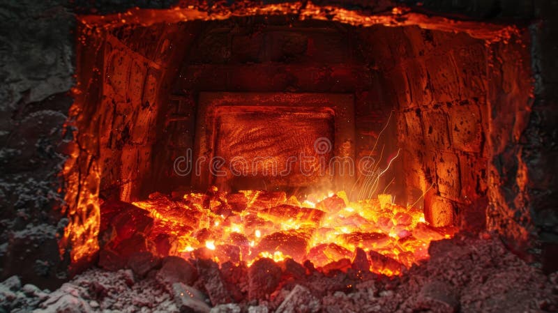 The Furnaces Redhot Interior Filled with Coal and Burning with the ...