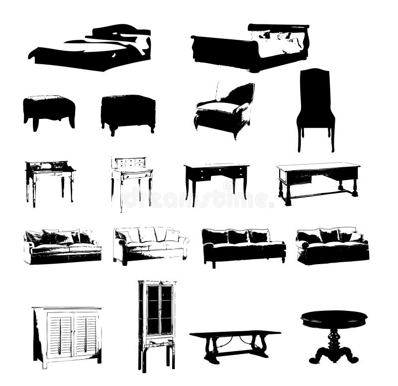 Bedroom Interior Design Set Furniture Stock Vector - Illustration of ...