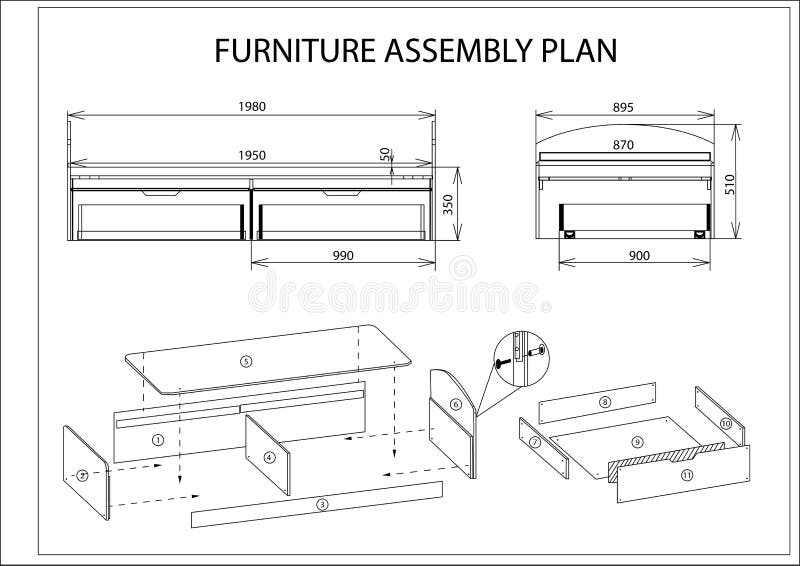 Furniture Assembly Plan on White Background, Illustration Stock ...