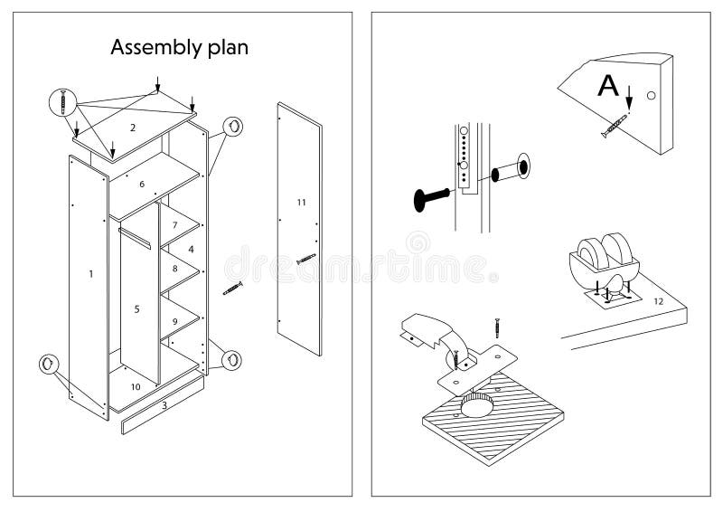 Furniture Assembly Plan on White Background, Illustration Stock ...