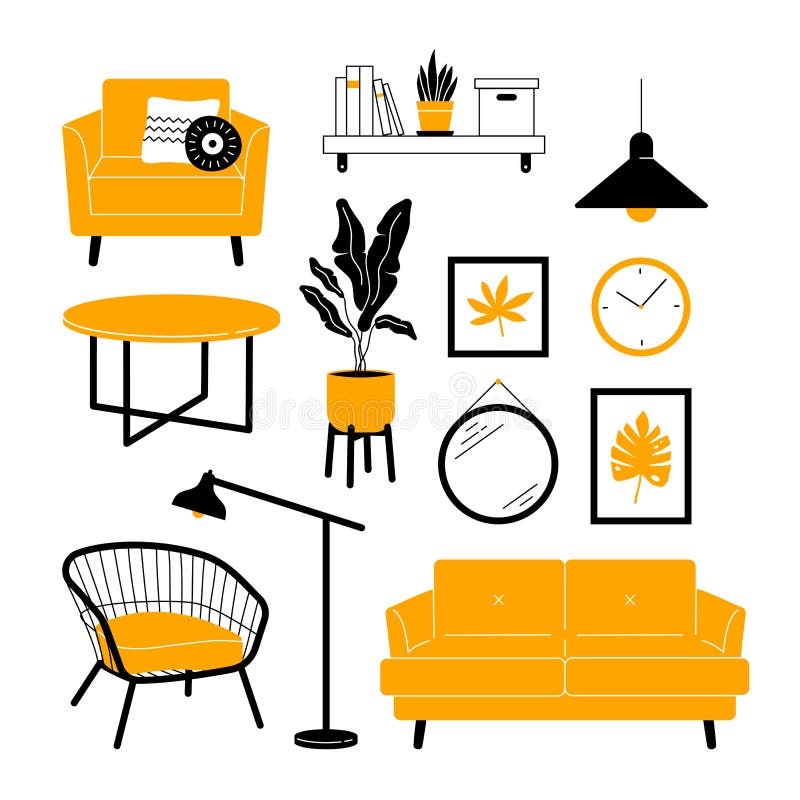 Furniture Collection. Interior Design Elements. Minimal Linear Style ...