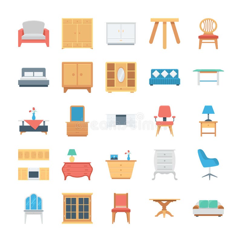 Furniture Colored Vector Icons 5 Stock Illustrations – 2 Furniture ...