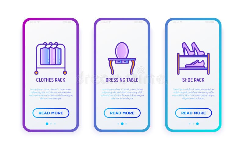 Furniture Concept with Thin Line Icons Set: Dressing Table, Clothes ...