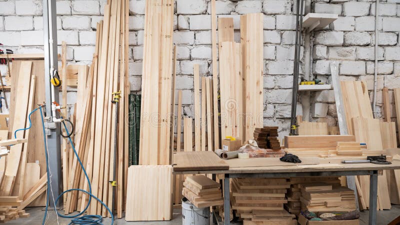 Furniture Factory Workshop with Wood Items. Stock Image - Image of ...