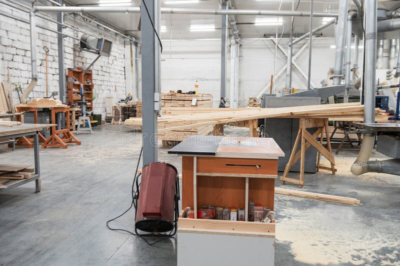 Furniture Factory Workshop with Wood Items. Stock Photo - Image of ...