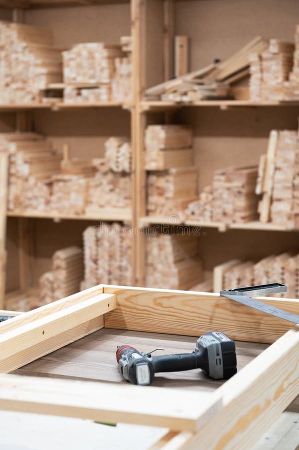 Furniture Factory Workshop with Wood Items. Stock Photo - Image of shop ...
