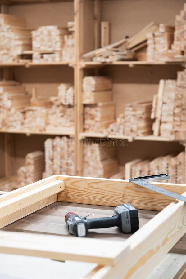 Furniture Factory Workshop with Wood Items. Stock Photo - Image of ...