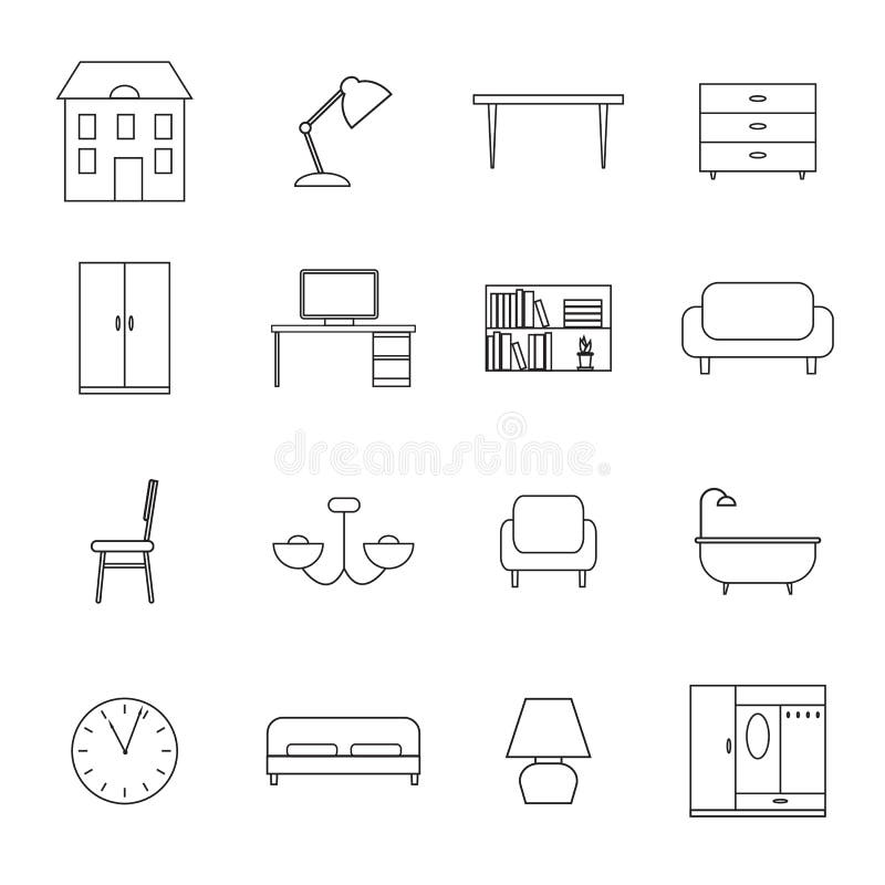 Furniture and Home Decor Icons Stock Vector - Illustration of armchair ...