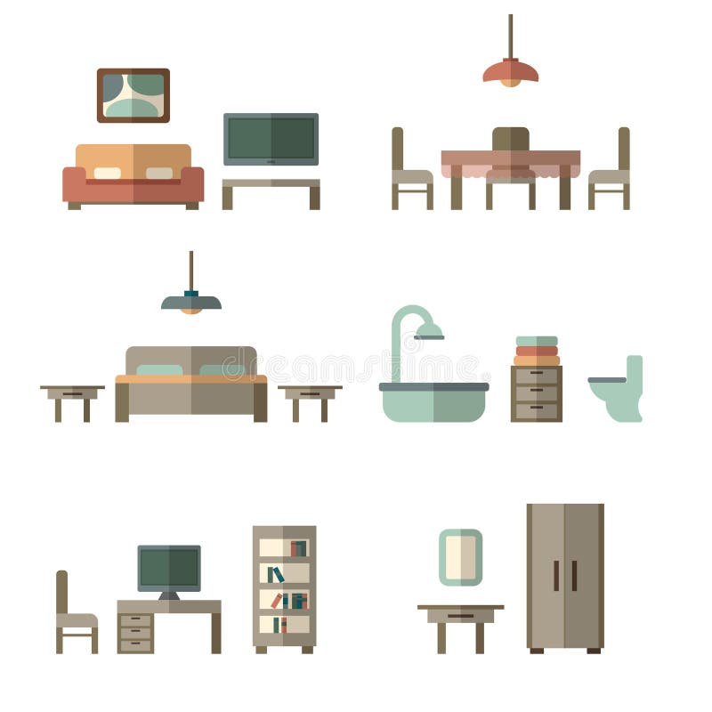 Furniture Icon Set for Rooms of House Stock Vector - Illustration of ...