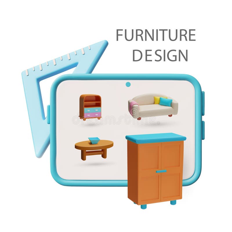 Furniture Interior Design Application Service 3D Vector Illustration ...