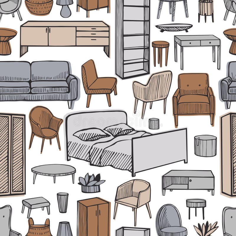 Furniture for the Home. Vector Seamless Pattern Stock Vector ...