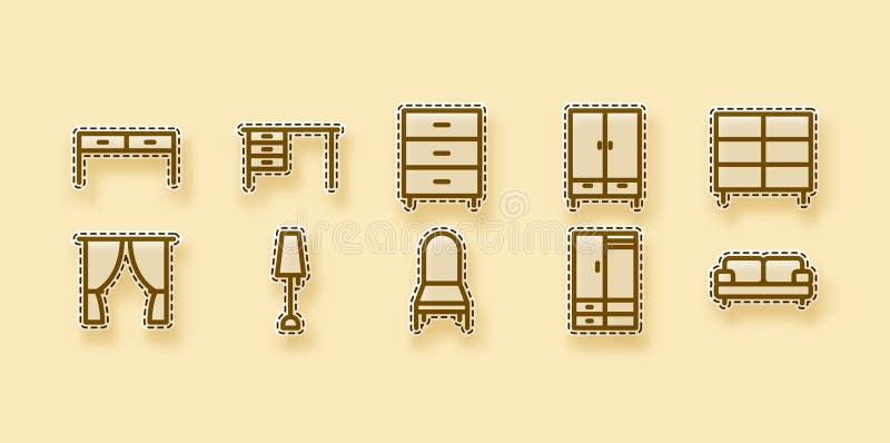 Furniture Line Art Sticker Vector Illustration Isolated Background ...