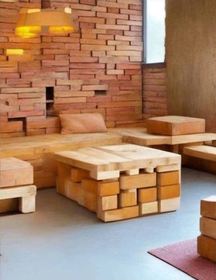 Furniture Made from Bricks and Recycled Wood Illustration Stock Illustration - Illustration of ...