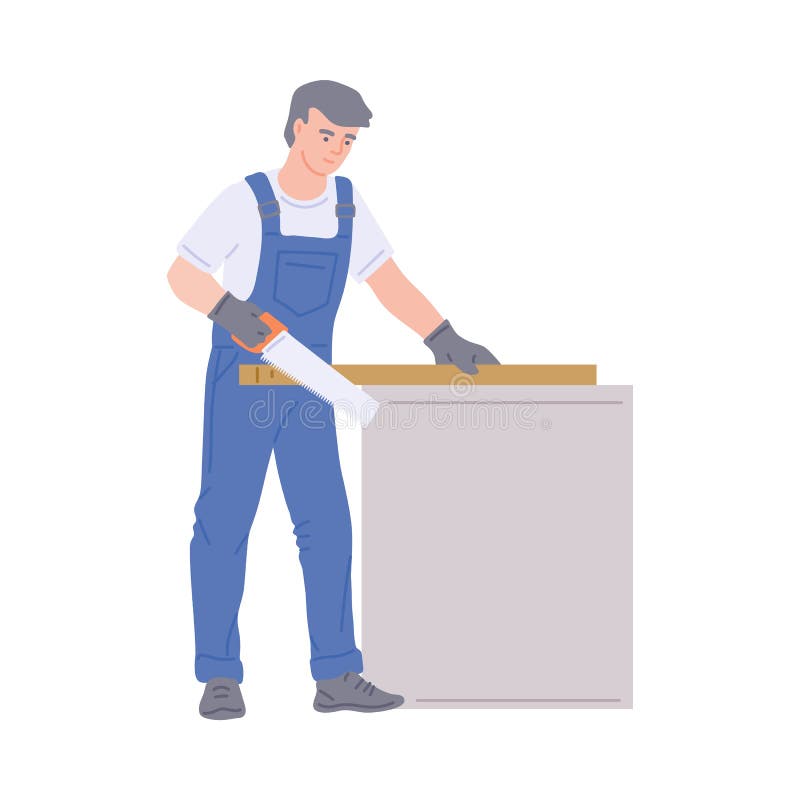 Furniture Maker is Assembling Chest of Drawers or Wardrobe a Vector ...