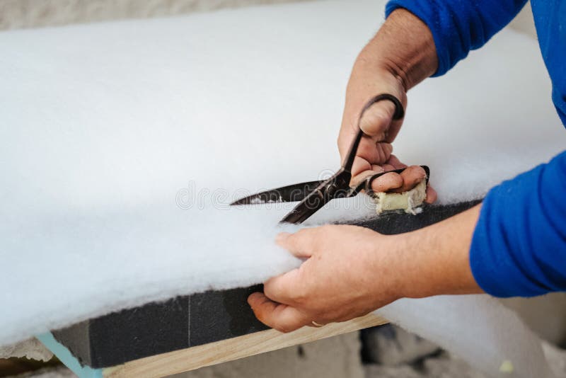 Furniture Maker Cutting a Sofa Padding Stock Photo - Image of padding ...