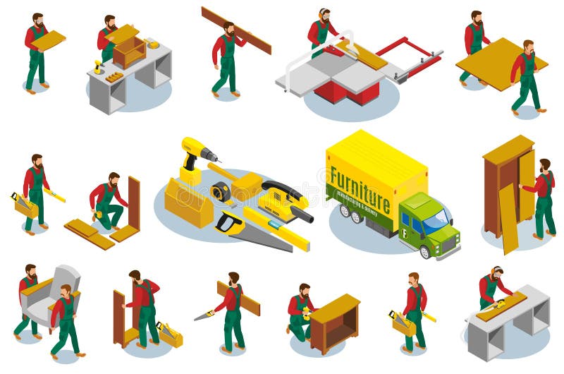 Furniture Makers Isometric Icons Stock Vector - Illustration of ...