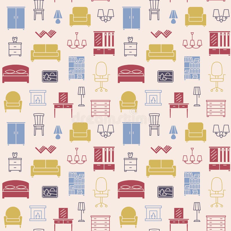 Furniture Seamless Color Pattern. Background, Illustration, Vector ... Furniture Seamless Color Pattern. Background, Illustration, Vector ...