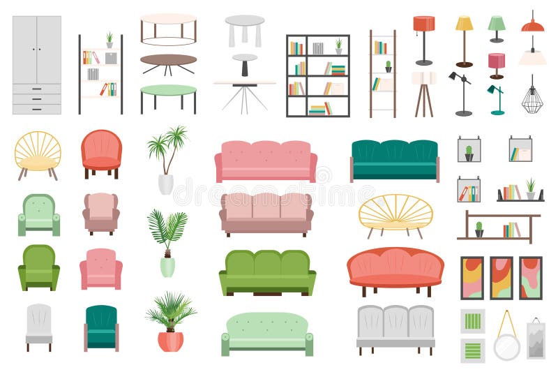 Furniture Set Graphic Elements in Flat Design. Vector Illustration ...