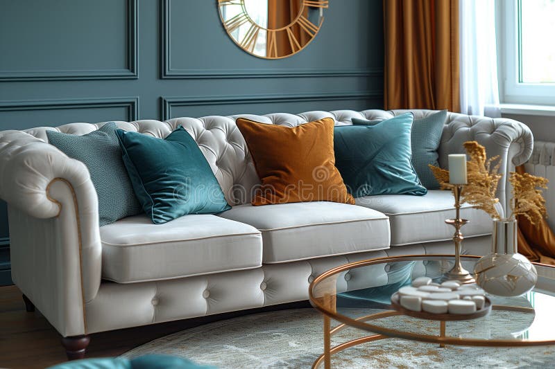 Furniture Set Up in a Living Room with a Couch, Coffee Table, and ...