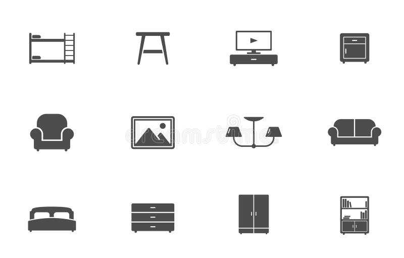 Furniture Silhouette Vector Icons Isolated On White Stock Vector